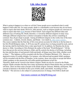 Life After Death Essay | PDF