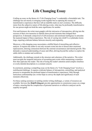 Life Changing Essay. University of North Carolina at Pembroke | PDF
