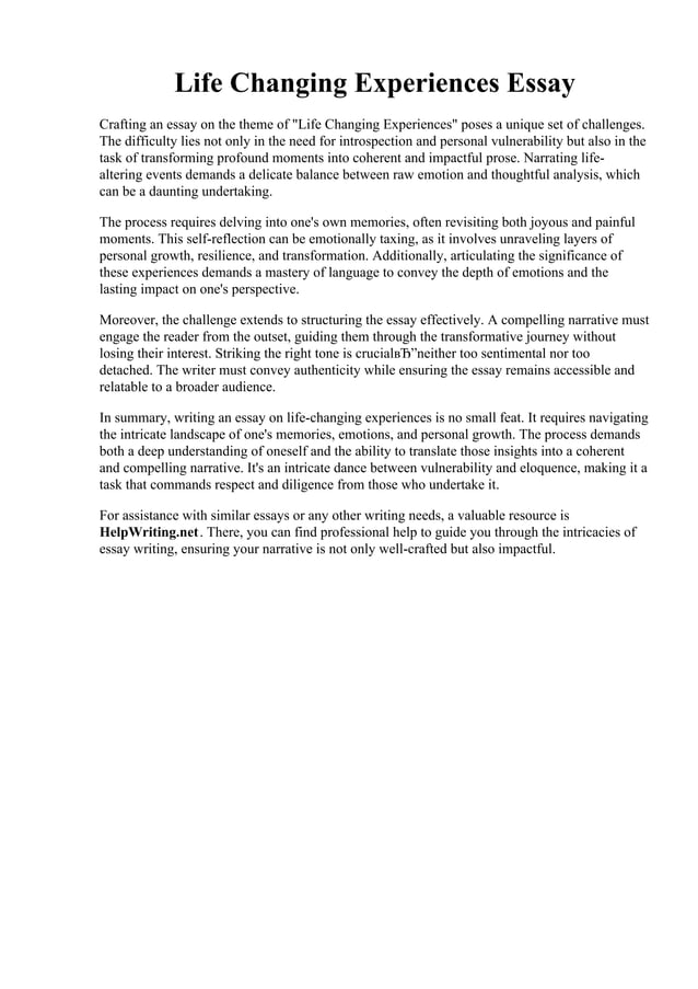 Life Changing Experiences Essay | PDF