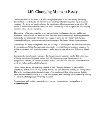 Life Changing Moment Essay. Dunwoody College of Technology | PDF