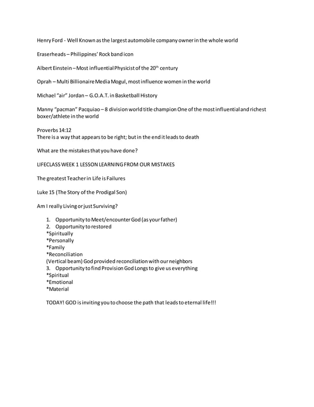 Lifeclass week 1 | DOCX | Christianity | Religion & Spirituality