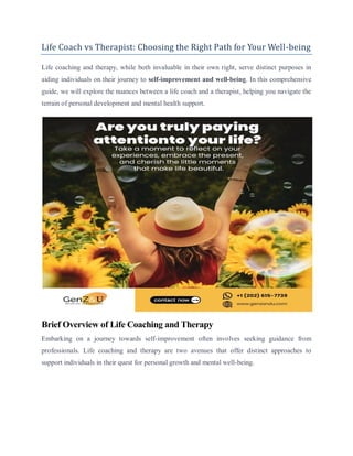Life Coach vs Therapist: Choosing the Right Path for Your Well-being - Genzandu | PDF