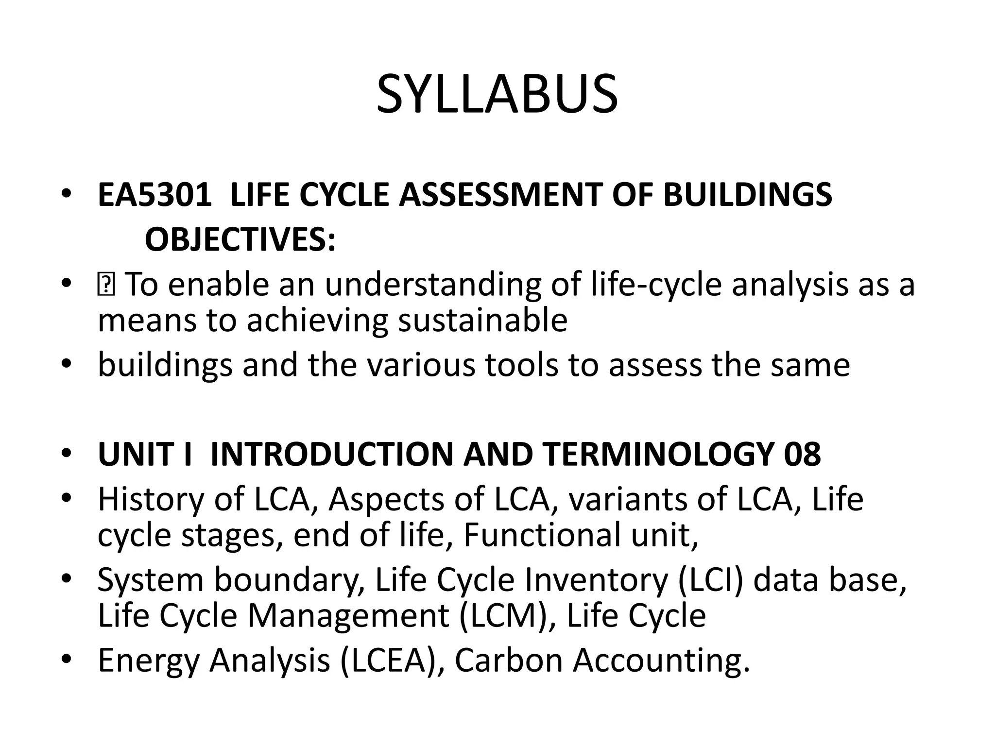 LIFE CYCLE ANALYSIS - BUILDING MATERIALS | PPTX