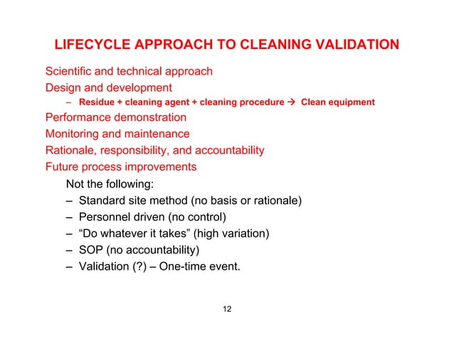 Lifecycle Approach to Cleaning Validation | PDF | Chemistry | Science