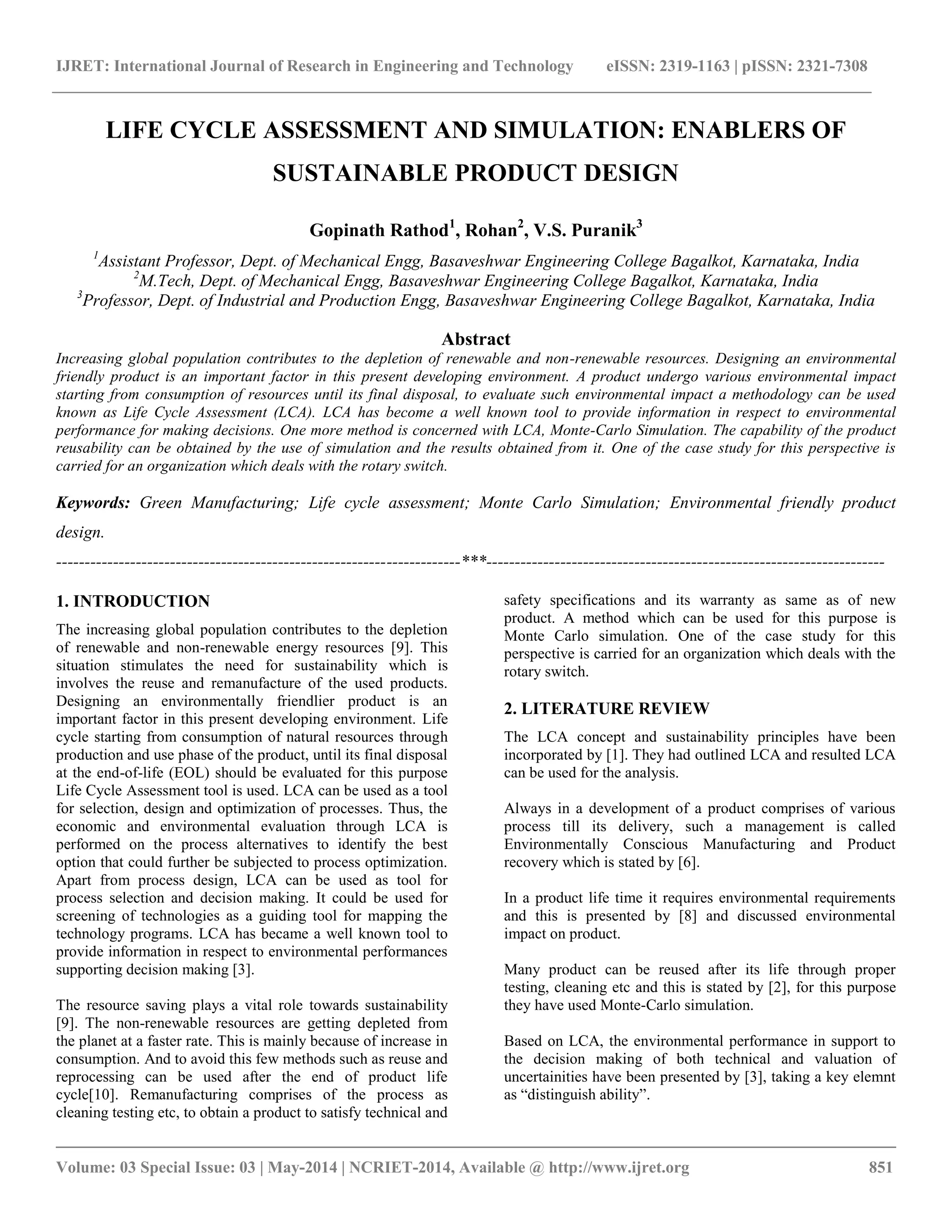 Life cycle assessment and simulation enablers of sustainable product ...