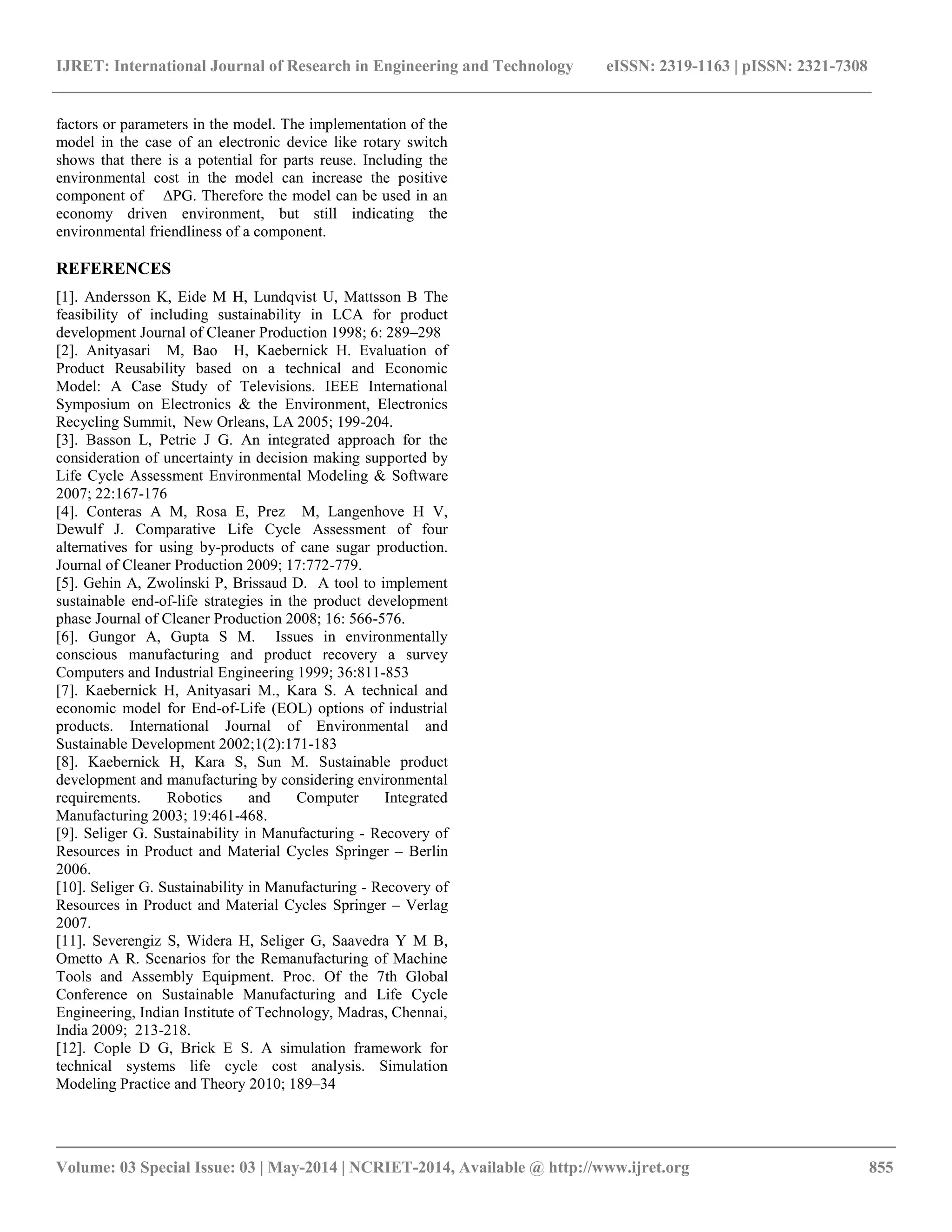 Life cycle assessment and simulation enablers of sustainable product ...