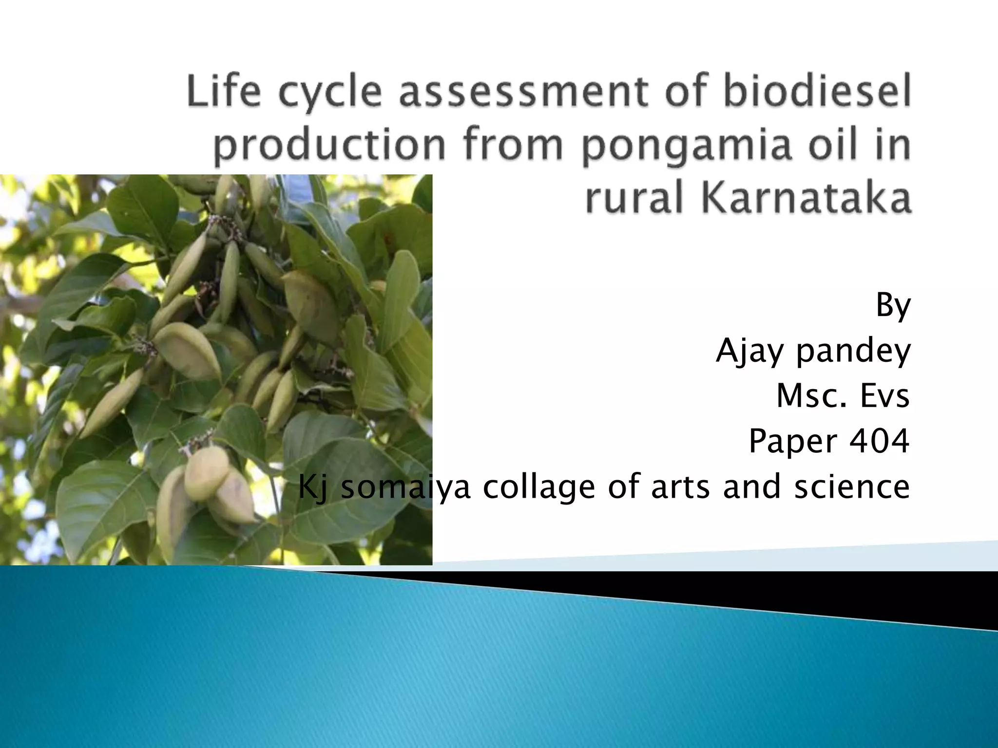 Life cycle assessment of biodiesel production from pongamia | PPTX