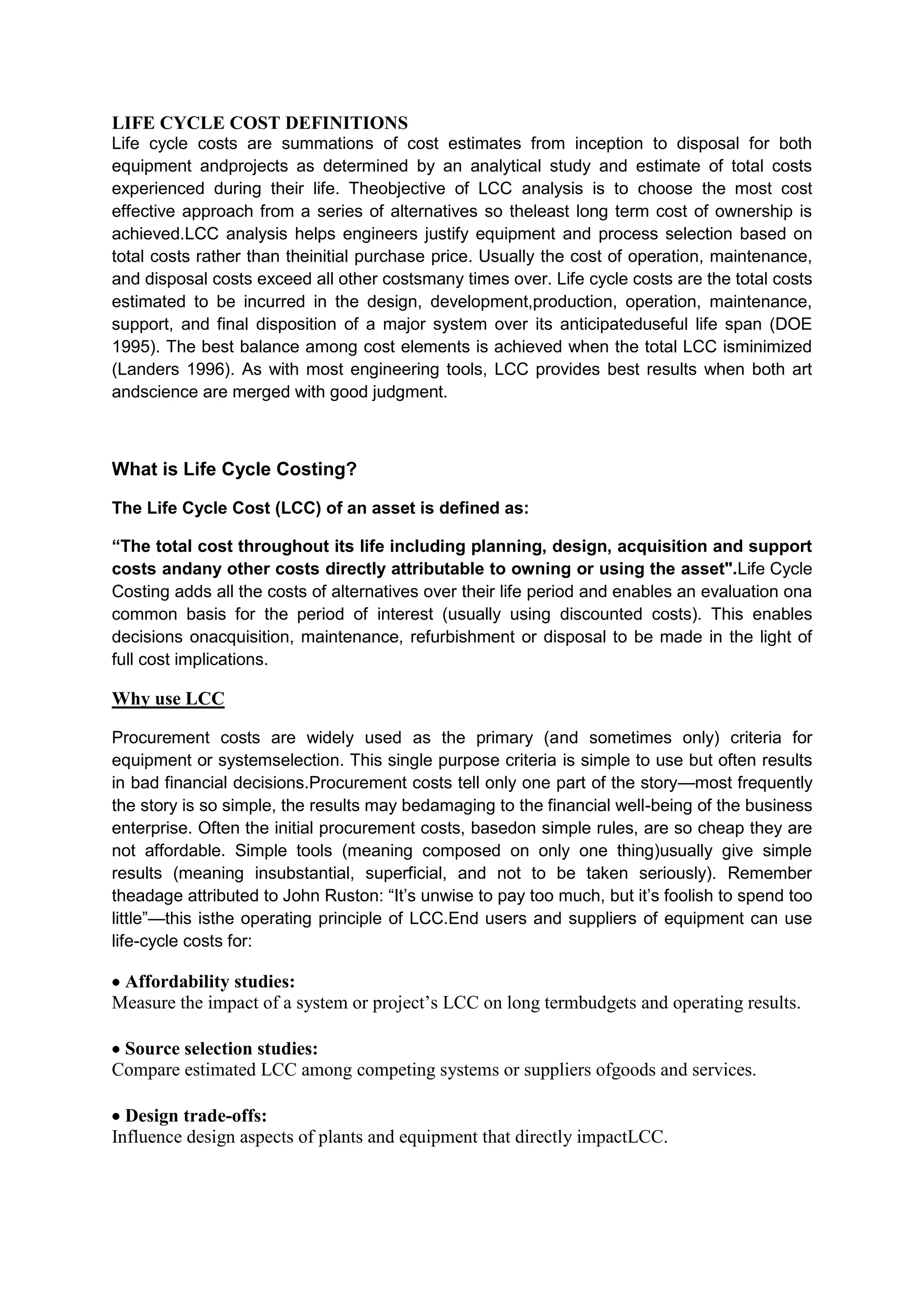 Life cycle cost definitions (2) | PDF