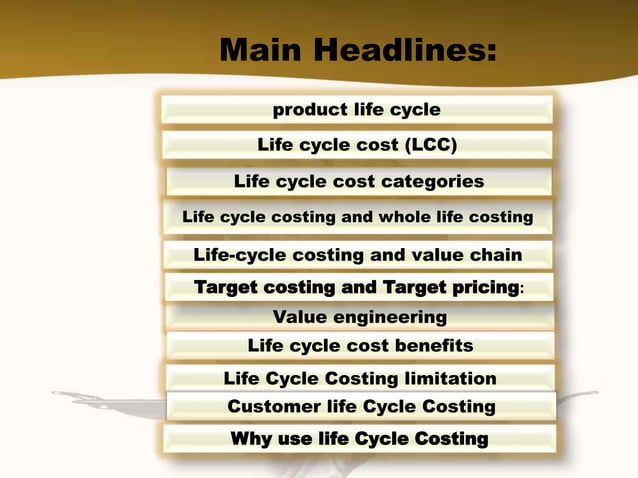 Life cycle costing and customer life cycle costing (cost accounting) | PPT