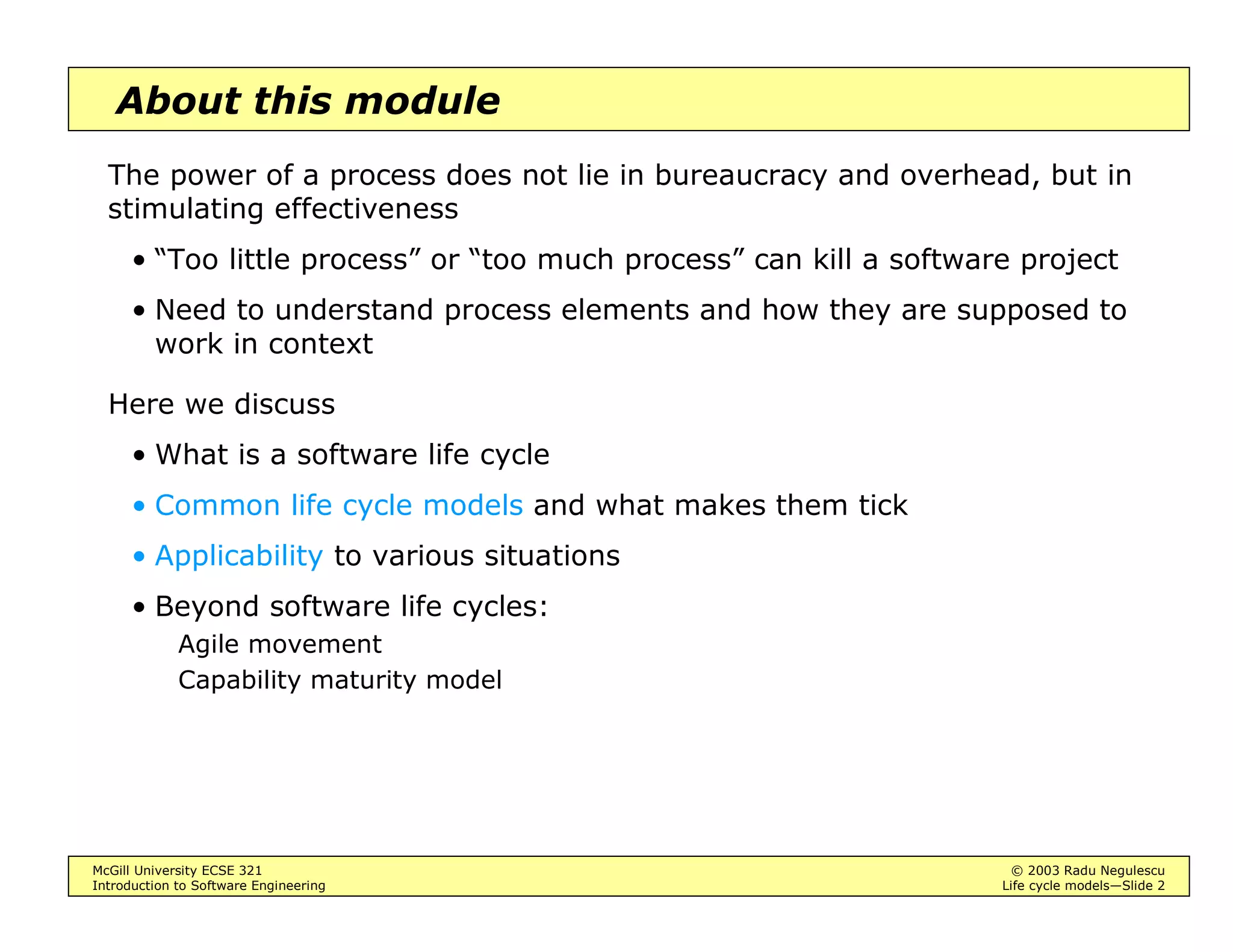 Intro to Software Engineering - Life Cycle Models | PDF