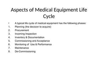 Life Cycle of Medical Equipment, CODIFICATION, SPECIALIZATION AND ...