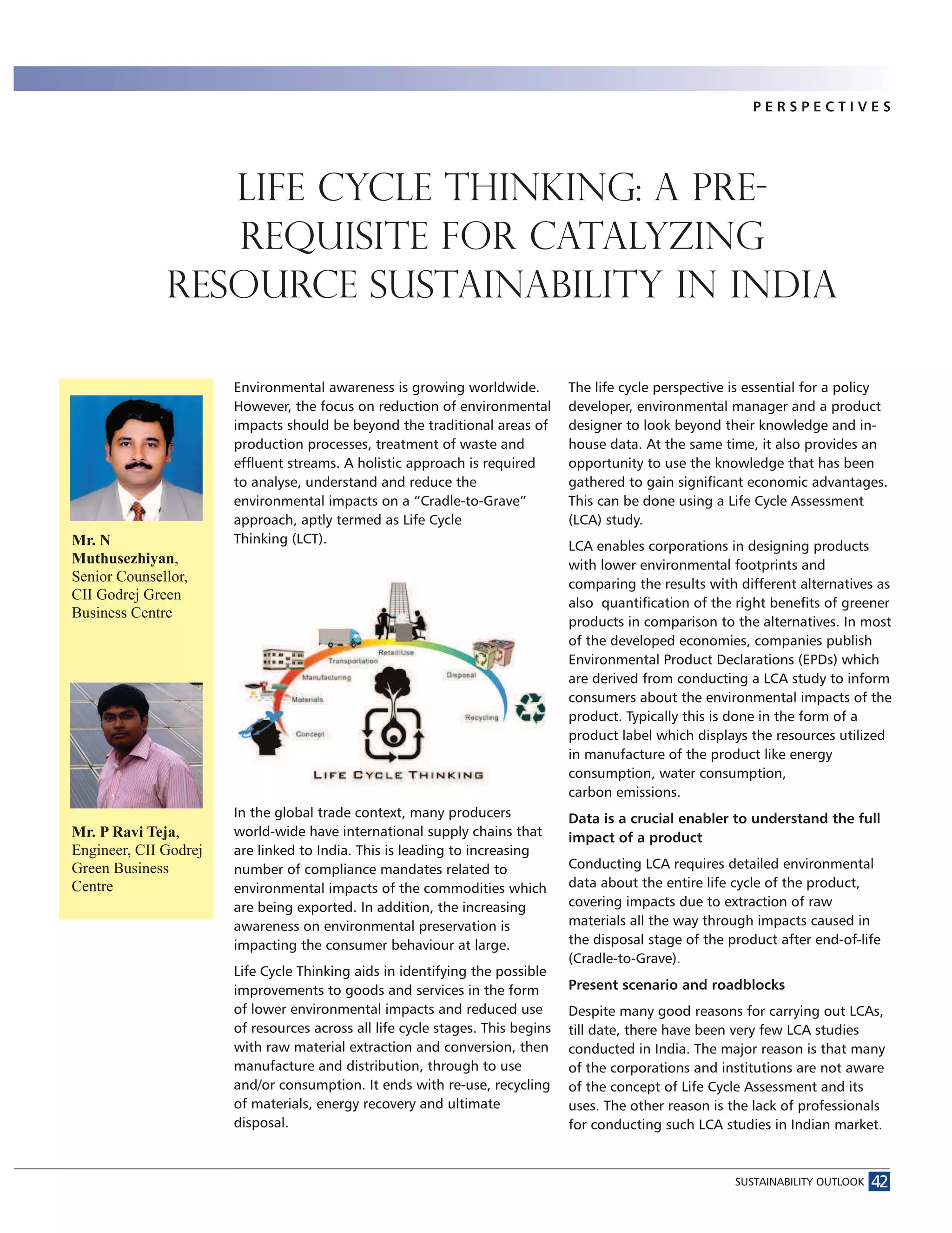 Life Cycle Thinking: A pre requisite for catalyzing resource sustainability in India | PDF