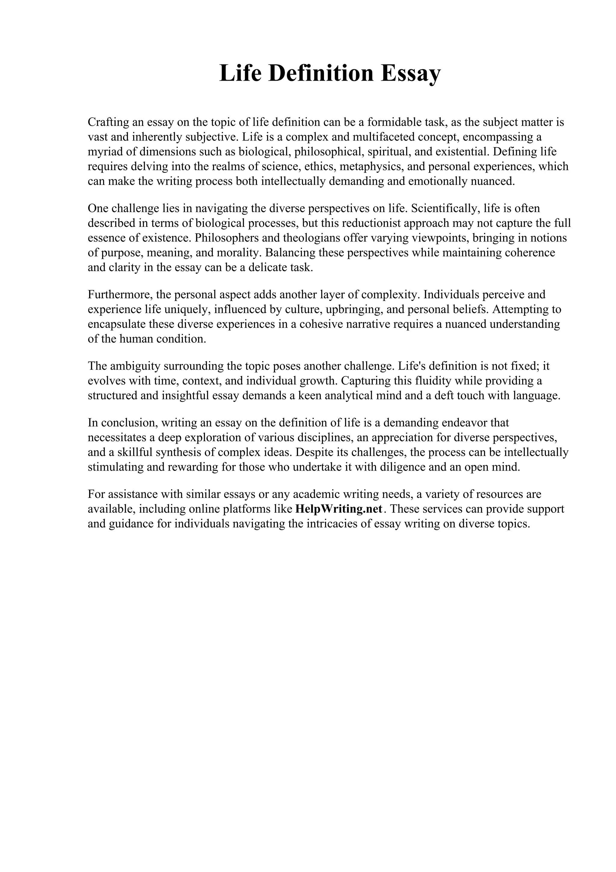Life Definition Essay | PDF