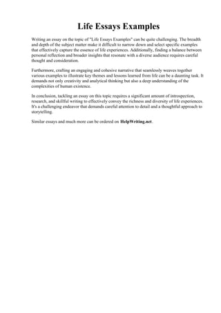 Life Essays Examples | PDF