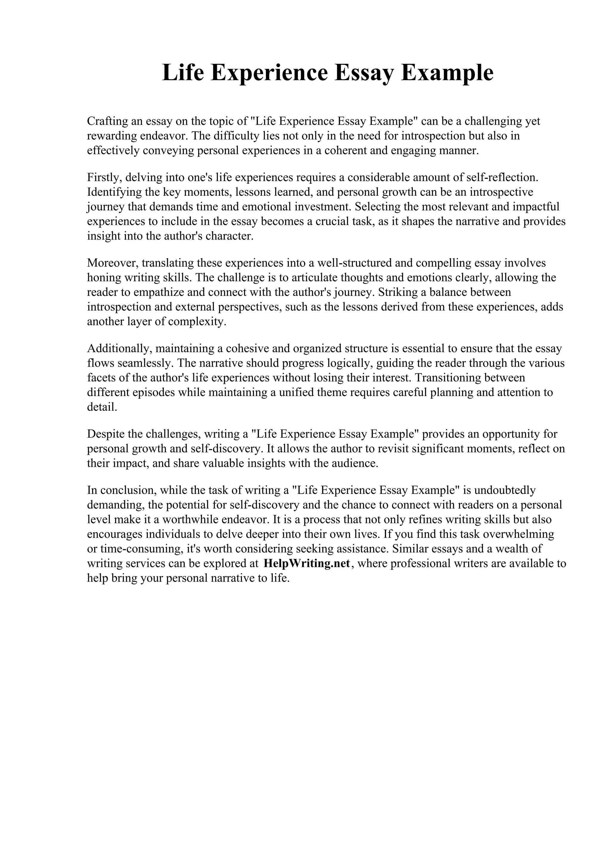 Life Experience Essay Example.pdf | Homework and Study | Education