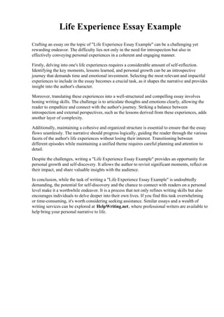 Life Experience Essay Example.pdf | Homework and Study | Education