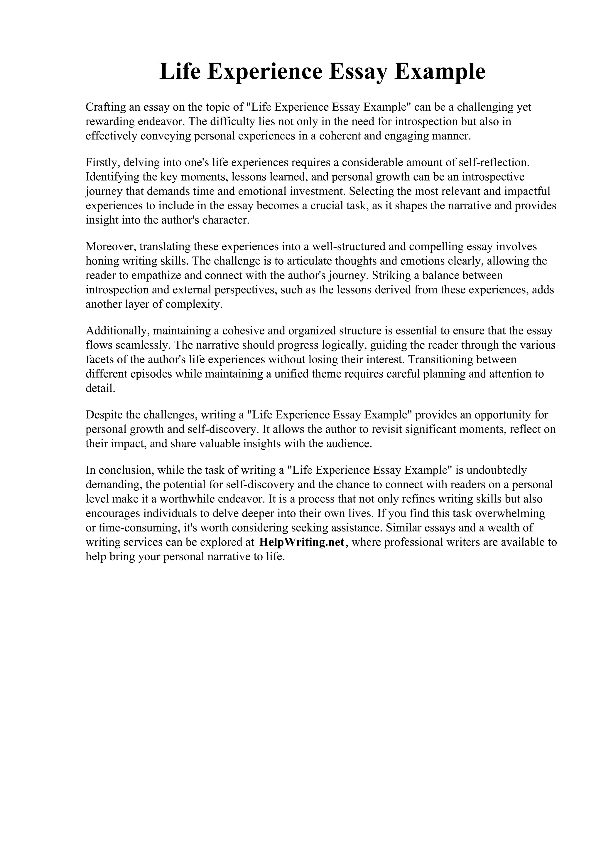 Life Experience Essay Example. Breathtaking Life Changing Experience ...