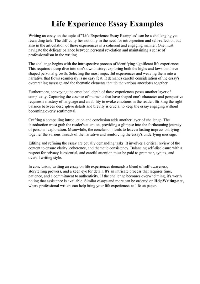 Life Experience Essay Examples | PDF