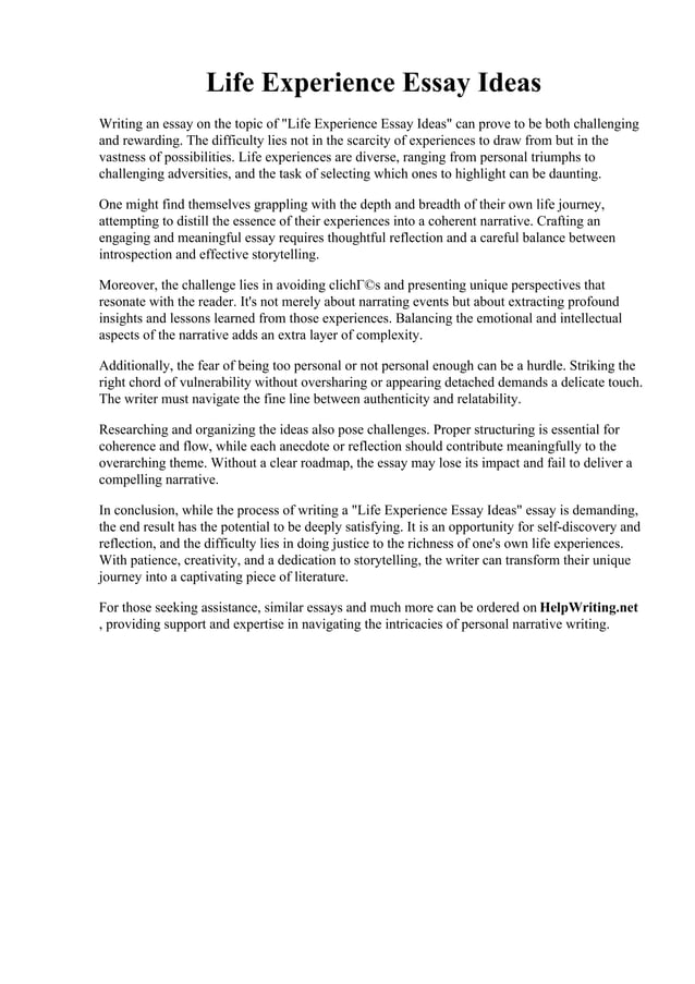 Life Experience Essay Ideas. Life Experience Essay Example - Narrative ...
