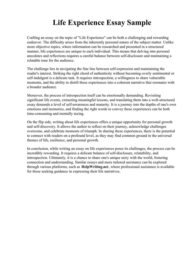 Life Experience Essay Sample. Jackson State University | PDF
