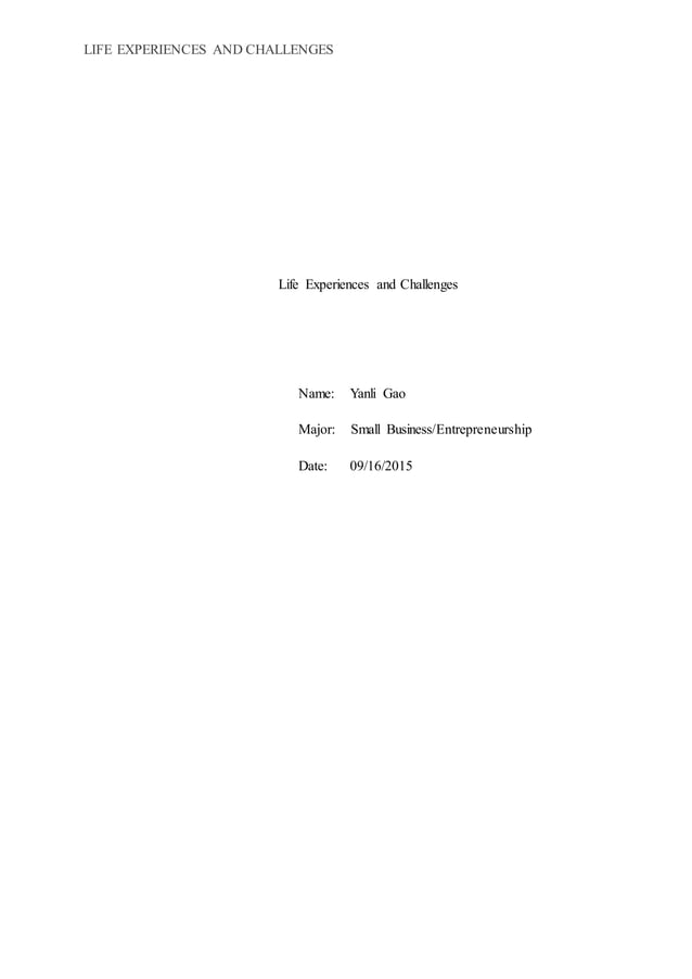 Life experiences and challenges | DOCX | Family and Relationships