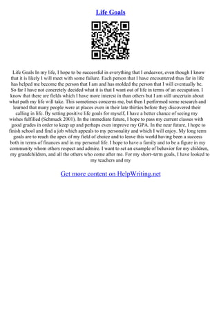 Life Goals Essay | PDF