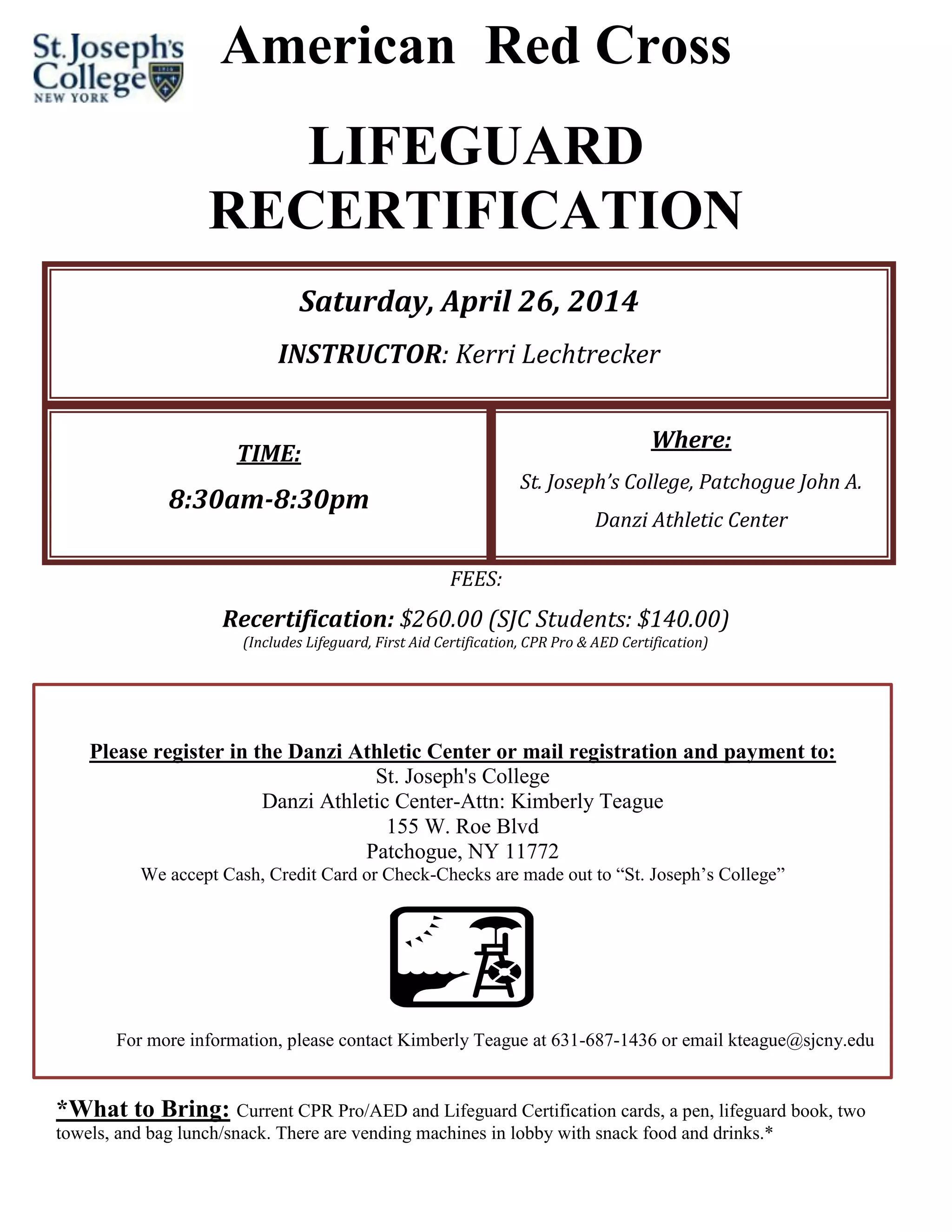 American Red Cross Lifeguard Recertification Course at St. Joseph's ...