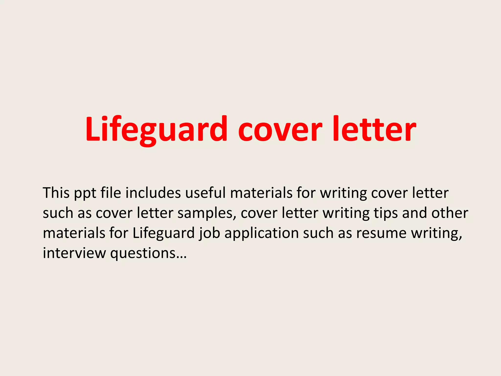 Lifeguard cover letter | PPTX