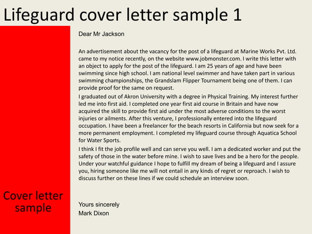 Lifeguard cover letter | PPT