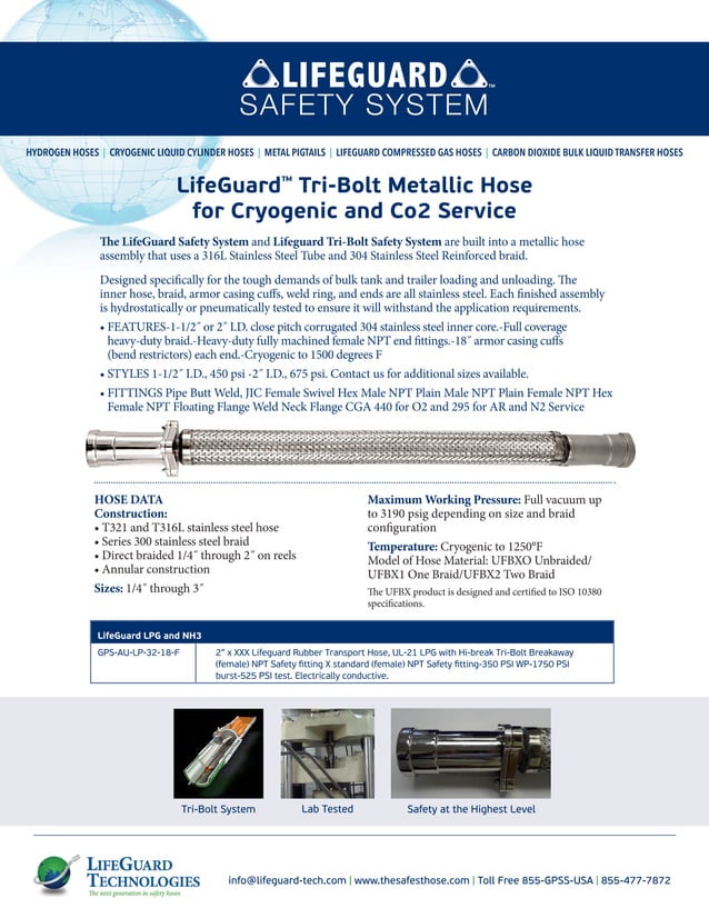 LifeGuard safety hose high pressure and cryogenic hose specification ...