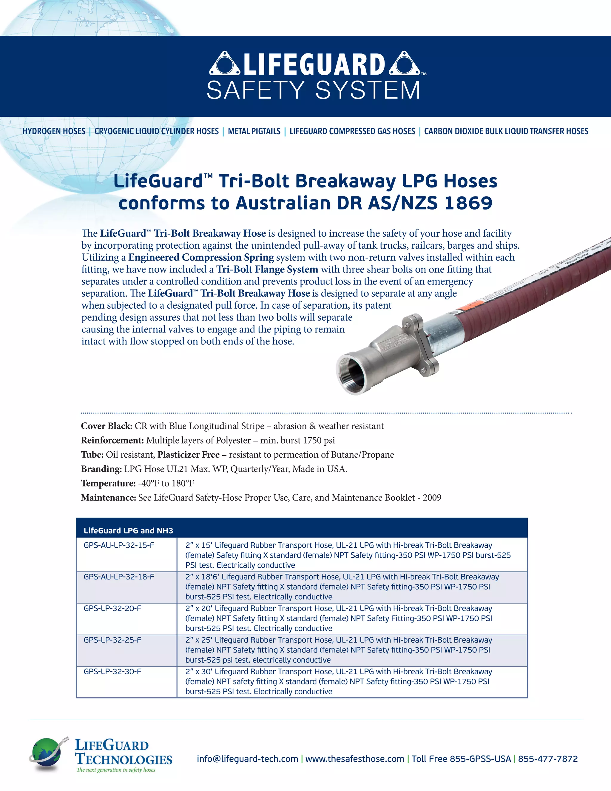 Life guard safety hose high pressure and cryogenic hose specification ...