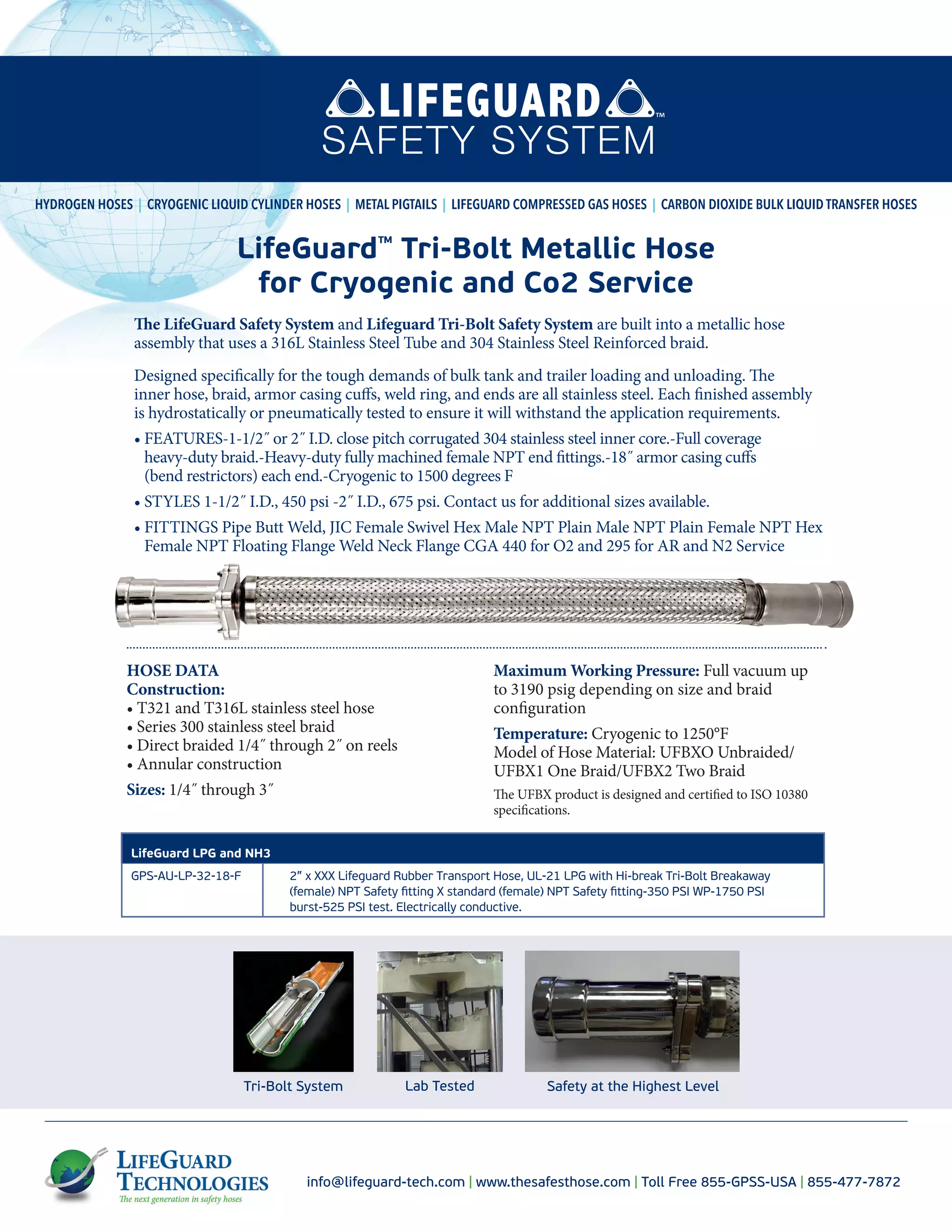 Life guard safety hose high pressure and cryogenic hose specification ...