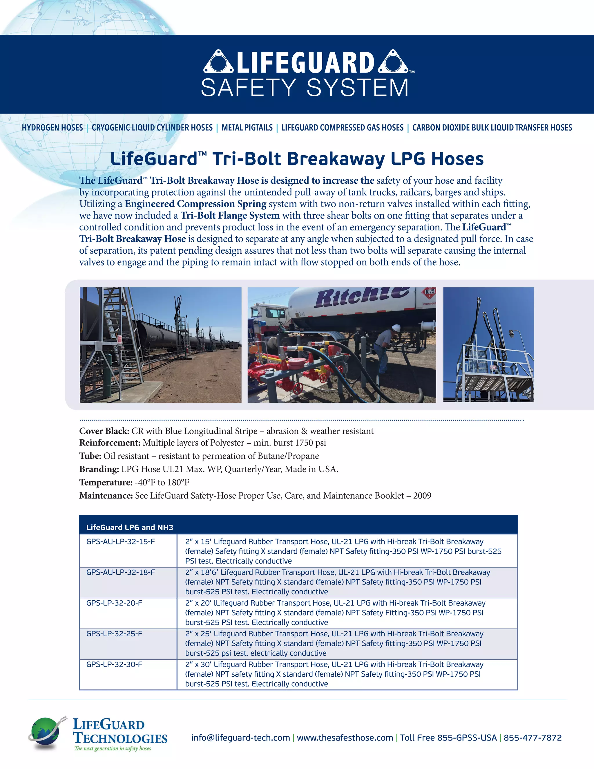 LifeGuard safety hose petrochem specification sheets | PDF