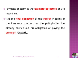 Life insurance Claims and Settlement by Dr. Amitabh Mishra | PDF