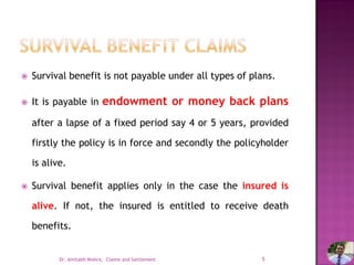 Life insurance Claims and Settlement by Dr. Amitabh Mishra | PDF
