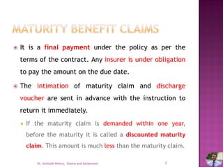 Life insurance Claims and Settlement by Dr. Amitabh Mishra | PDF