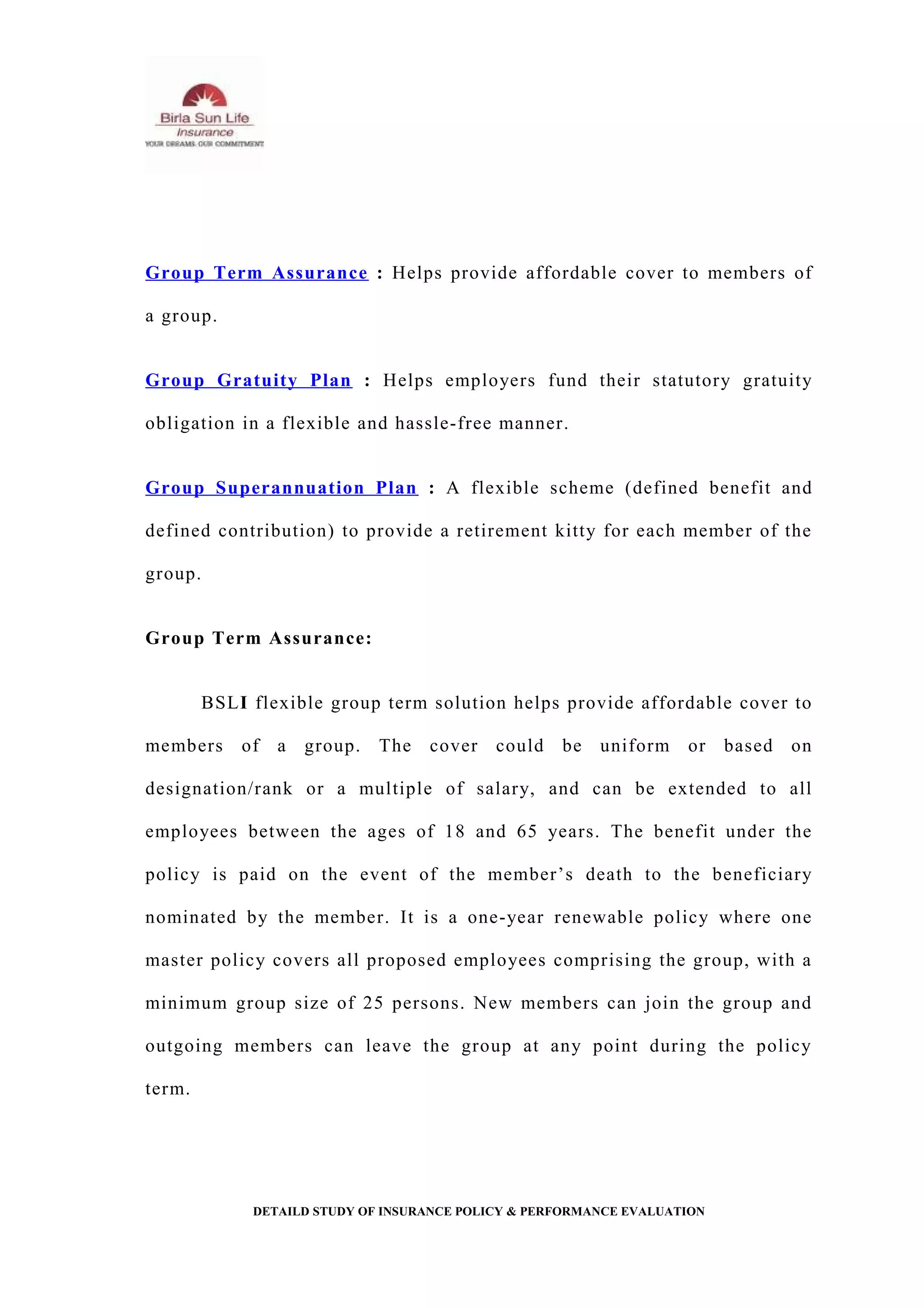 Life insurance project report | DOC