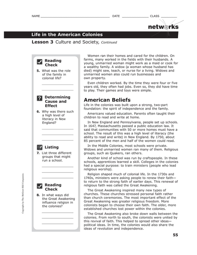 Life in the American Colonies- Reading Essentials | PDF