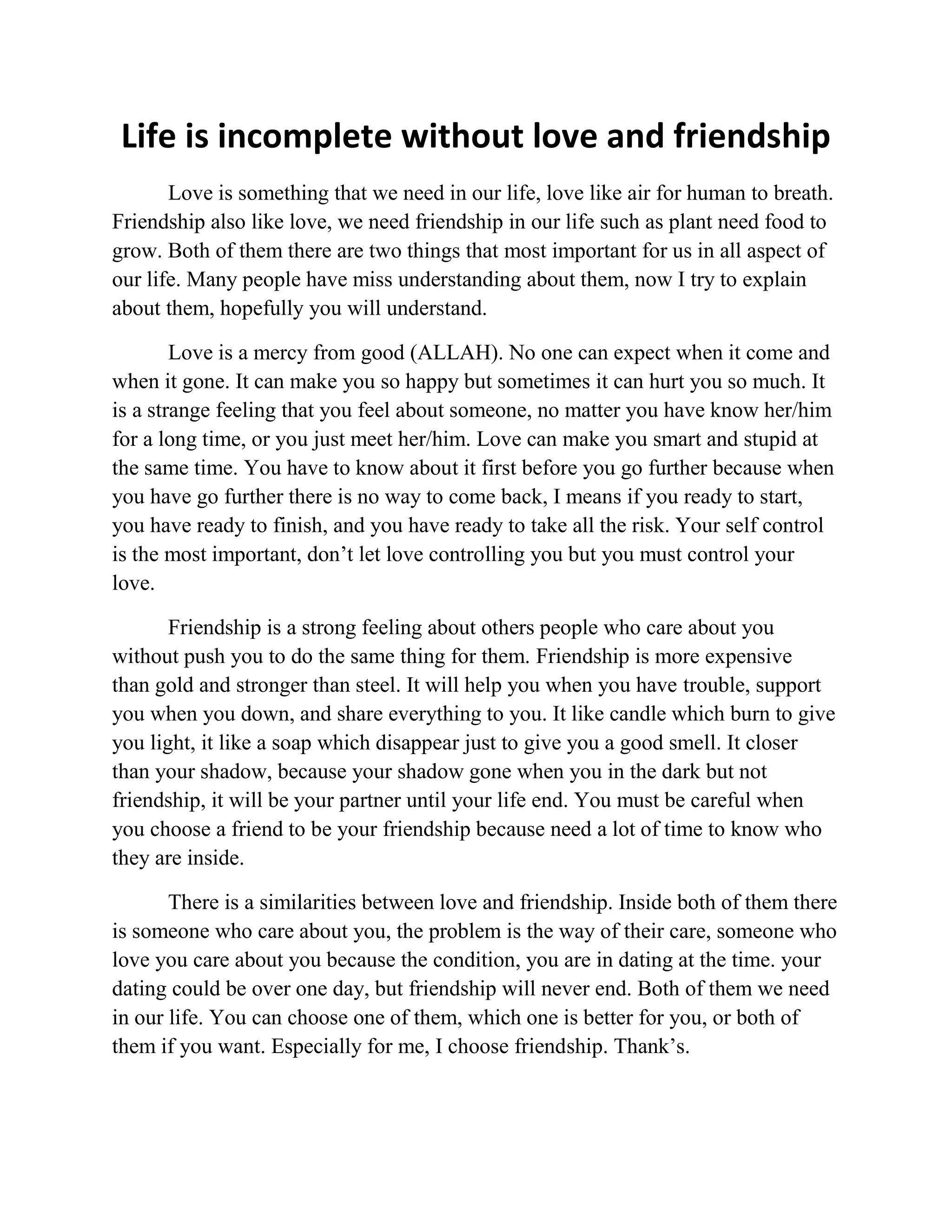 Life is incomplete without love and friendship | PDF