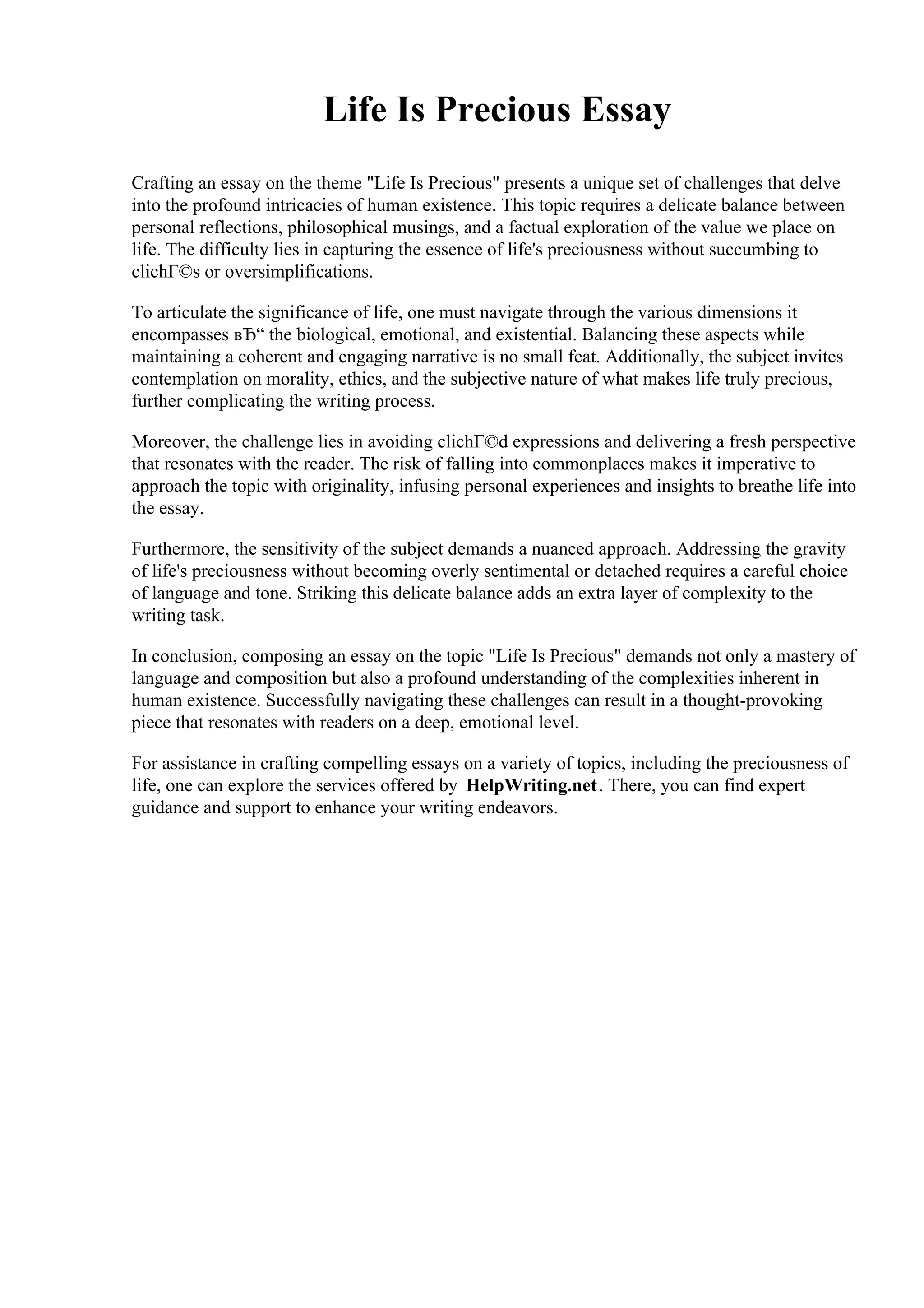 Life Is Precious Essay | PDF