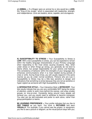 Life Languages Profile 031809 Jd | PDF