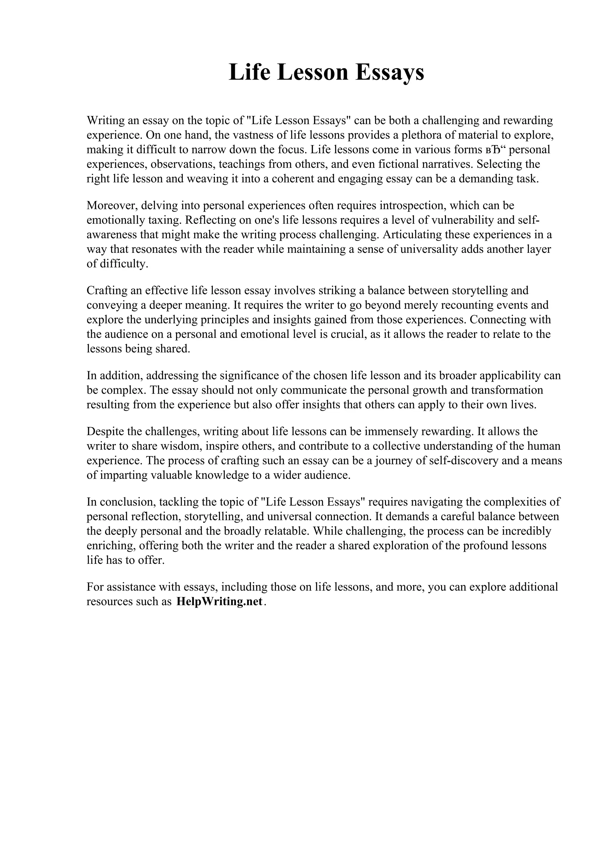 Life Lesson Essays.pdf | Educational Assessment | Education