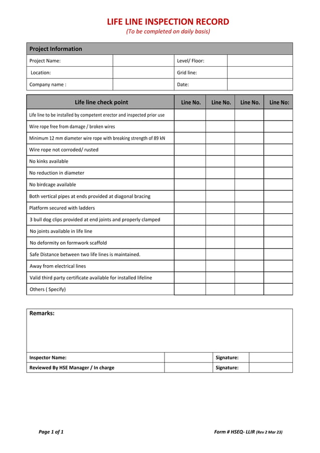 LIFE LINE INSPECTION RECORD Form # HSEQ - LLIR Rev 2.docx