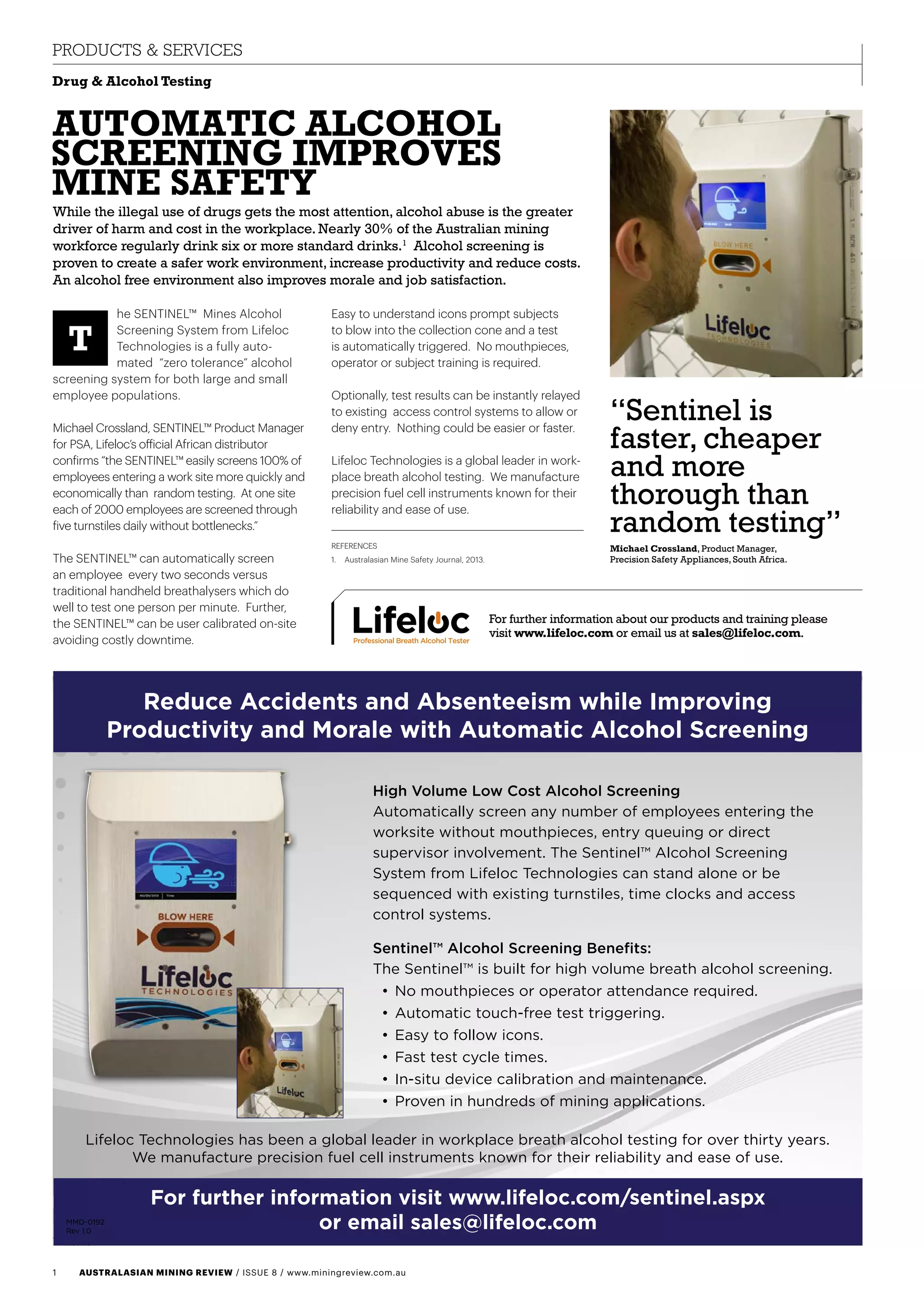 Automatic Alcohol Screening Improves Mine Safety | PDF