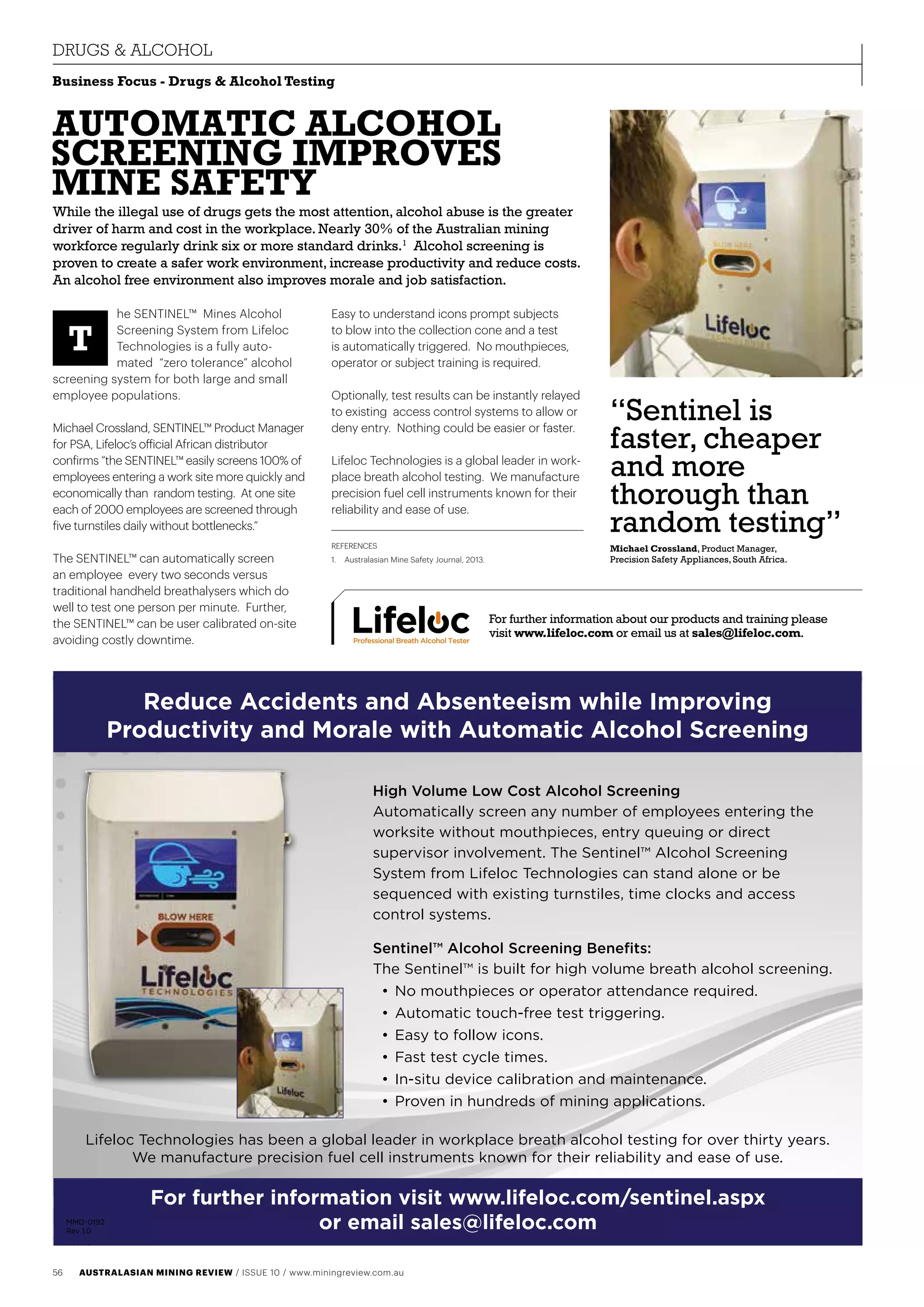 Automatic Alcohol Screening Improves Mines Safety | PDF