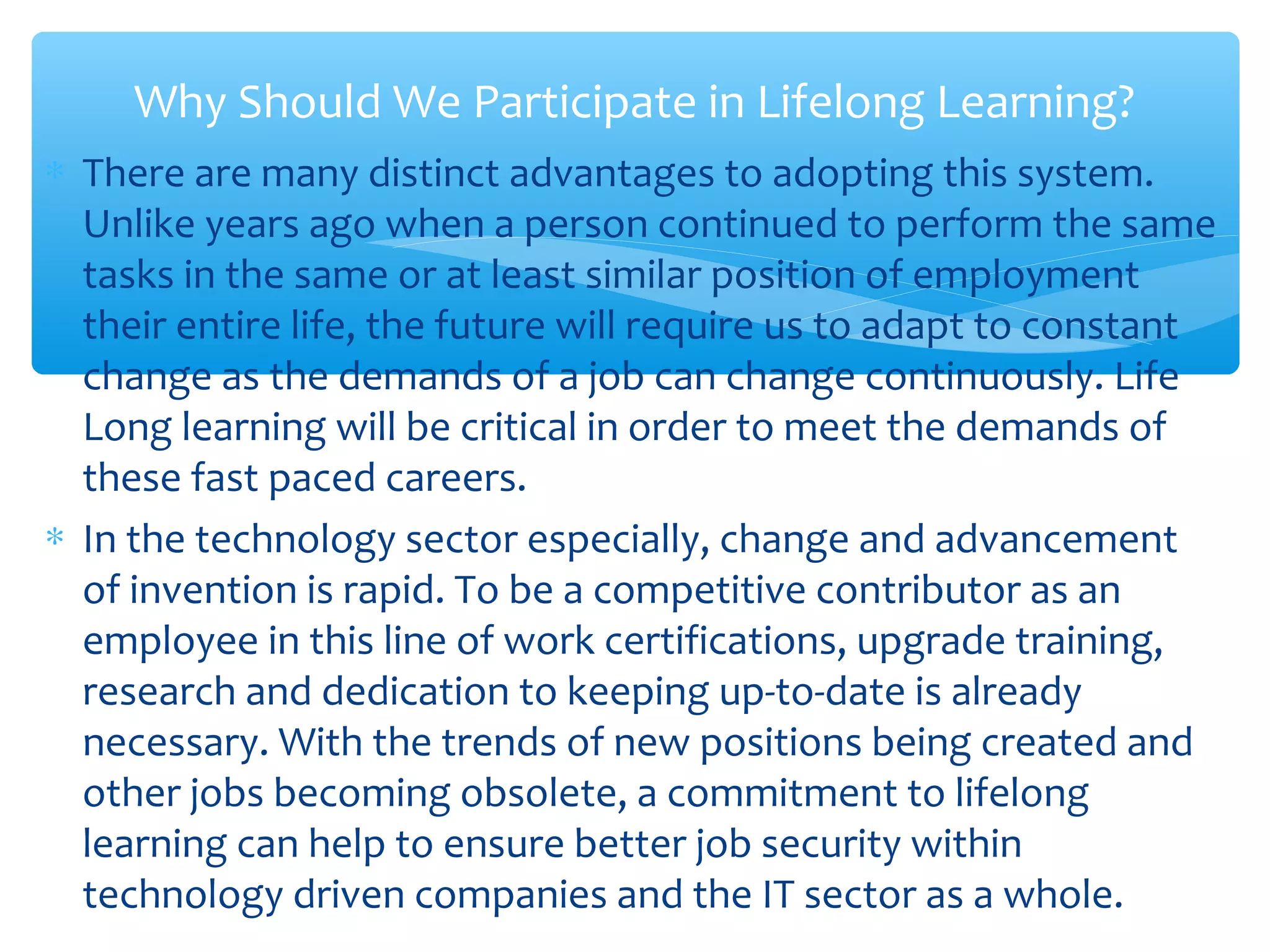 Lifelong learning and Educational Systems | PPT