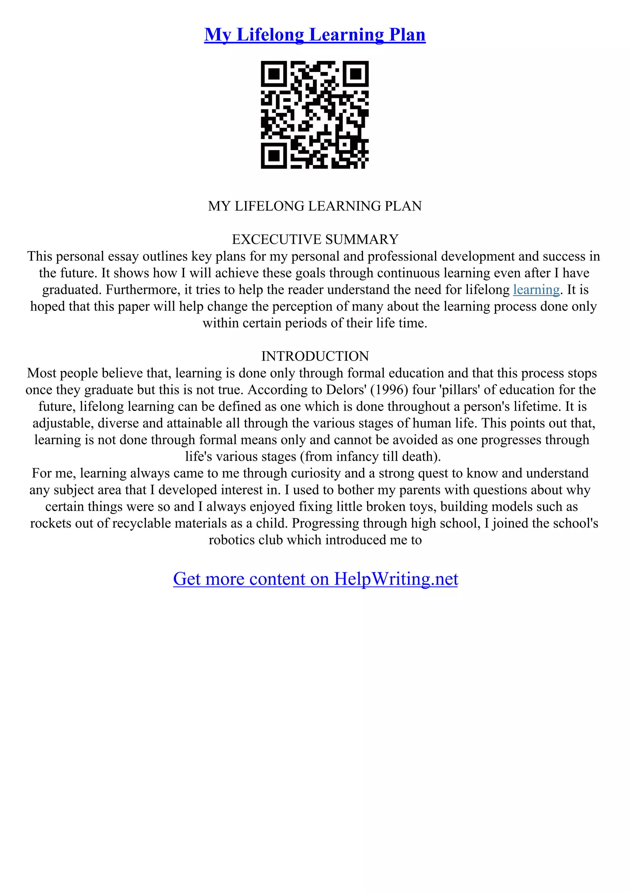 Lifelong Learning Essay | PDF | Special Education | Education