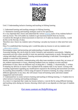 Lifelong Learning Essay | PDF | Special Education | Education