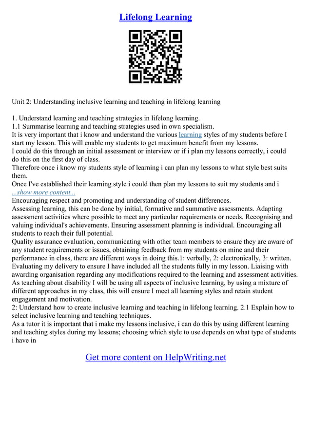 Lifelong Learning Essay | PDF | Special Education | Education