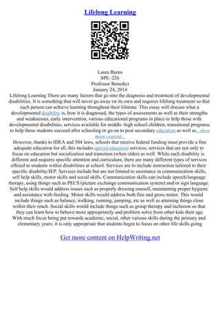 Lifelong Learning Essay | PDF | Special Education | Education